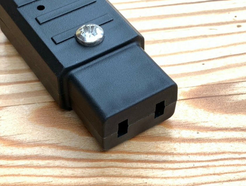 IEC C9 mains connector with 2M lead, RE-WIREABLE, OPEN-ABLE screw fixi ...